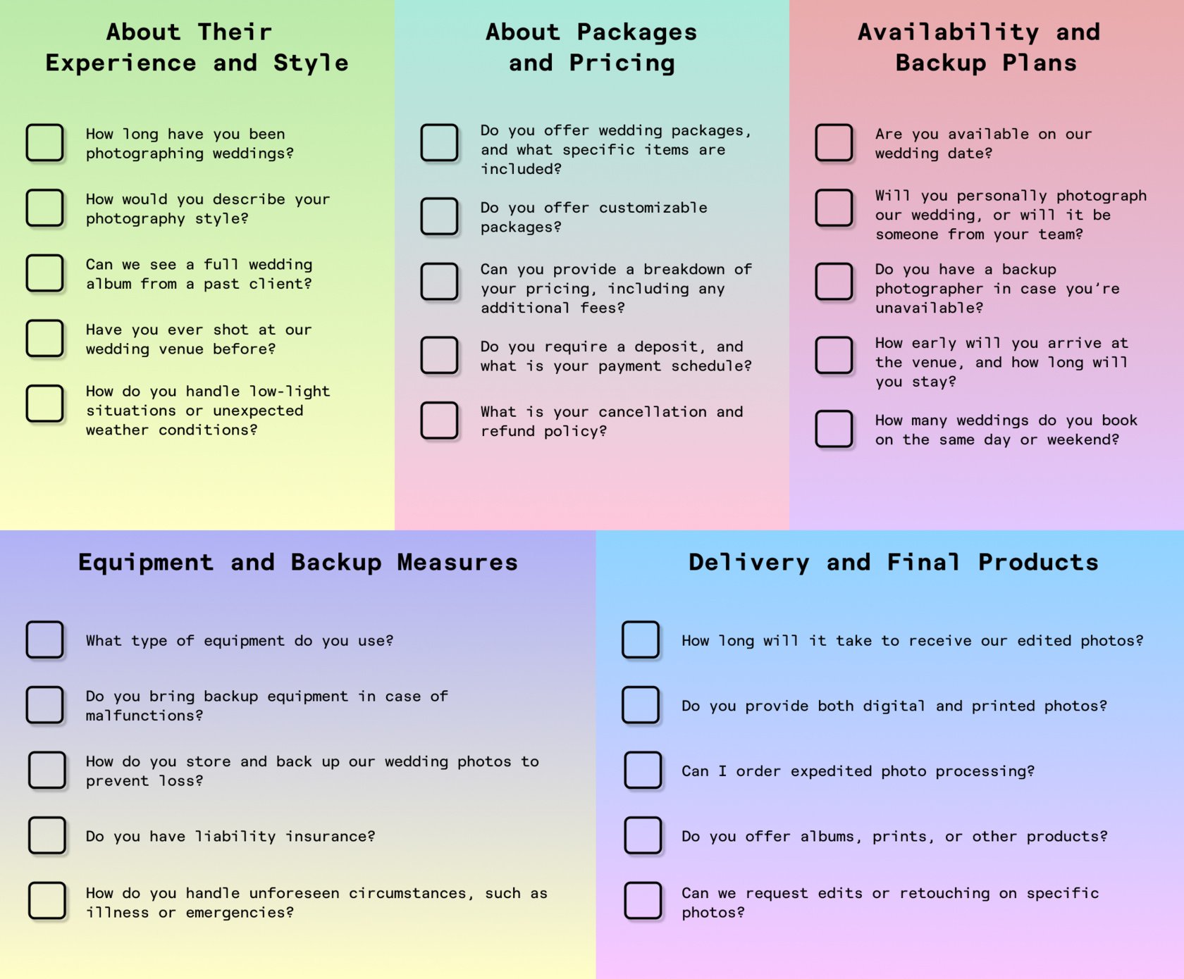 What To Ask Wedding Photographer: 25 Questions Cheklist